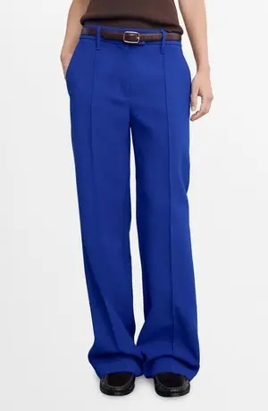 Mango Seamed Straight-Leg Trousers Blue
