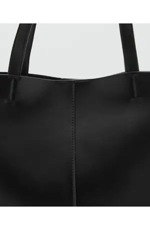 Mango Faux Leather Shopper Tote - Black