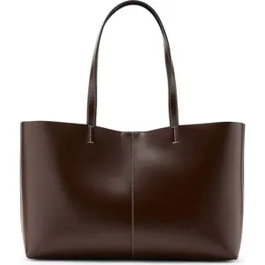 Mango Faux Leather Shopper Tote Brown