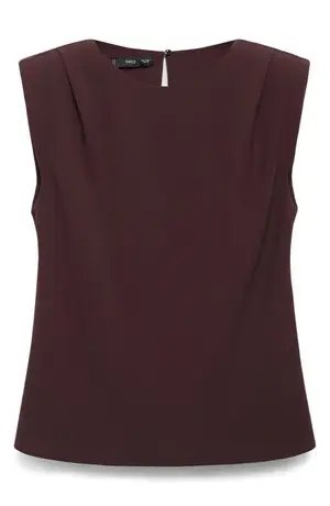 Mango Ruched Strong Shoulder Top - Chocolate