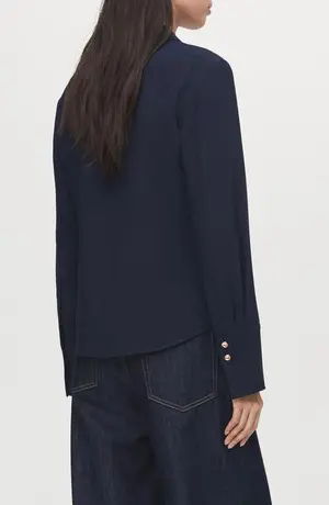 Mango Button-up Shirt With Goldtone Buttons - Navy