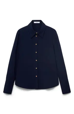 Mango Button-up Shirt With Goldtone Buttons - Navy