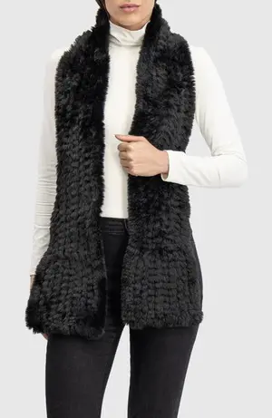 LYLA GRANT Fur-free Rex Rabbit (faux Fur) Knit Scarf Black