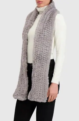 LYLA GRANT Fur-free Rex Rabbit Knit Scarf - Light Gray