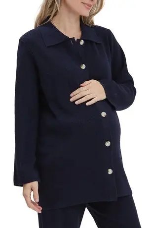 NOM MATERNITY Thomasine Maternity Sweater Cardigan - Navy