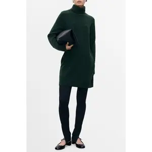 Mango Long Sleeve Turtleneck Sweater Dress - Dark Green