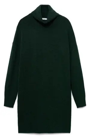 Mango Long Sleeve Turtleneck Sweater Dress - Dark Green