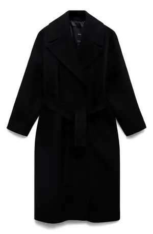 Mango Belted Wool-blend Coat - Black