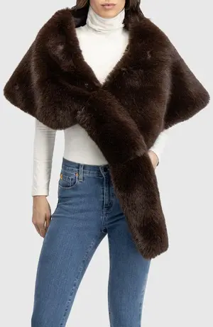 LYLA GRANT Fur-free Fox Stole - Brown