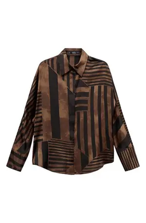 Mango Stripe Satin Button-up Shirt