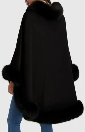 LYLA GRANT Cashmere And Wool Blend Cape With Faux Fur Trim - Black