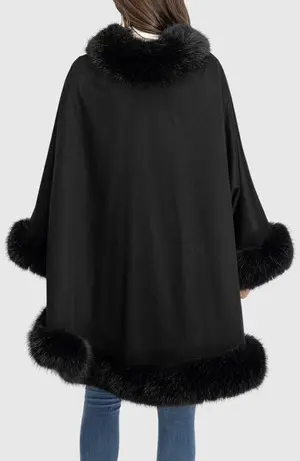 LYLA GRANT Cashmere And Wool Blend Cape With Faux Fur Trim - Black