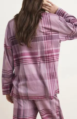 Mango Mixed Print Cotton Pajama Top - Plum