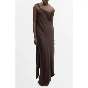 Mango Asymmetric Satin Dress - Brown