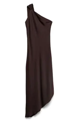 Mango Asymmetric Satin Dress - Brown