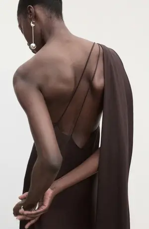 Mango Asymmetric Satin Dress - Brown