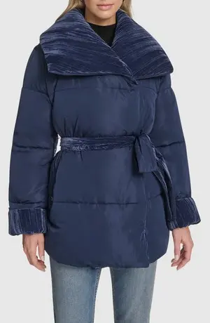 Andrew Marc Emerson Velvet Lined Puffer Coat - Lapis