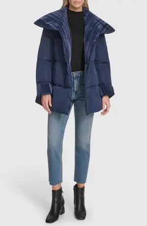 Andrew Marc Emerson Velvet Lined Puffer Coat - Lapis