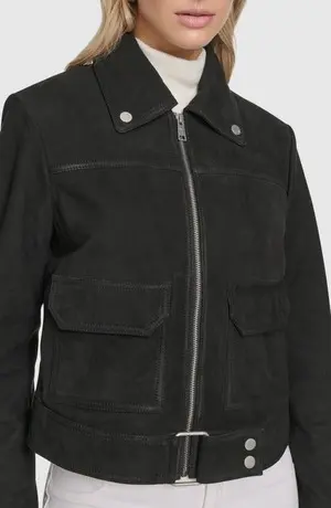 Andrew Marc Luneta Suede Trucker Jacket - Black