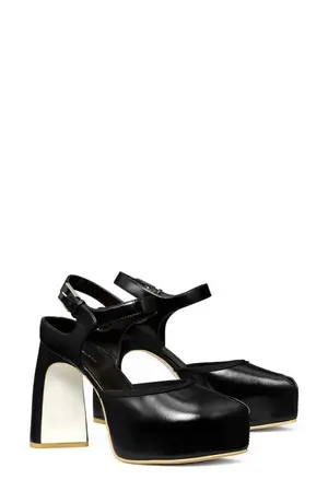 Tory Burch Ankle Strap Peep Toe Platform Pumps - Perfect Black