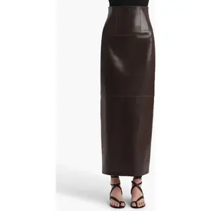 Khaite Loxley Lambskin Leather Pencil Skirt - Mud
