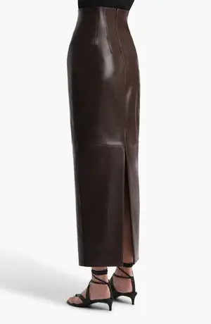 Khaite Loxley Lambskin Leather Pencil Skirt - Mud
