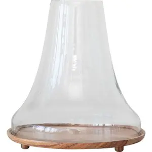 STORIED HOME Reclaimed Glass Cloche With Mango Wood Base - Clear