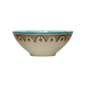 STORIED HOME Hand Painted Stoneware Bowl - Blue
