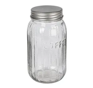 STORIED HOME Tall Embossed Glass Jar With Metal Lid "coffee - Clear
