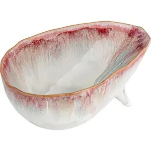 STORIED HOME Stoneware Footed Bowl - White