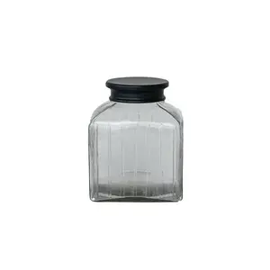 STORIED HOME Square Glass Jar With Lid - Clear