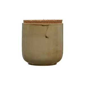 STORIED HOME Stoneware Jar With Cork Lid - Greige