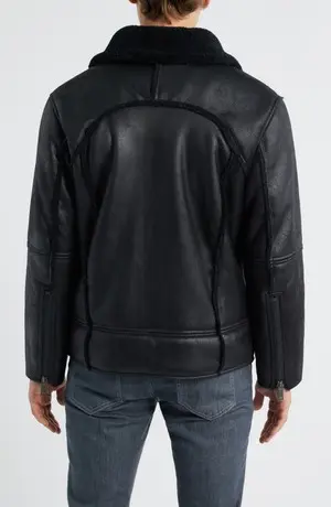 UGG Thayden Luxefluff Faux Leather Jacket With Faux Shearling Collar