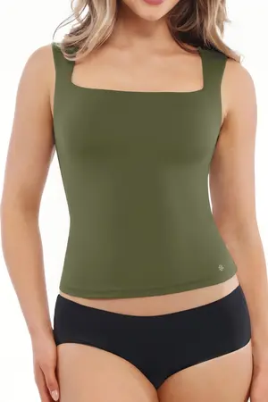 POPILUSH Double-layer Shaping Sleeveless Top - Moss