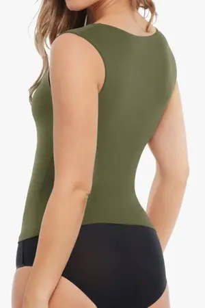 POPILUSH Double-layer Shaping Sleeveless Top - Moss
