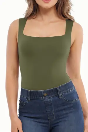 POPILUSH Double-layer Shaping Sleeveless Top - Moss