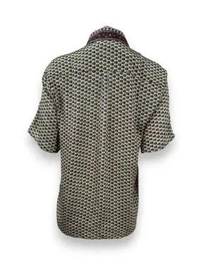 MONZLAPUR Embossed Botanical Short Sleeve Crepe Shirt - Forest Plum