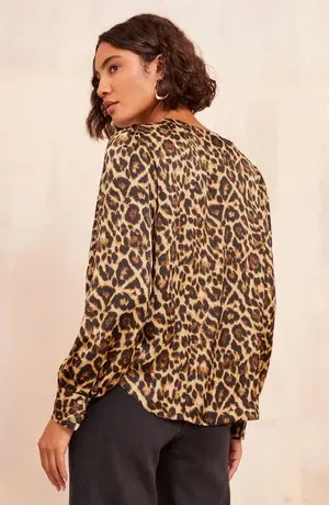 FRIENDS LIKE THESE Leopard Print Ruffle Lace-up Top