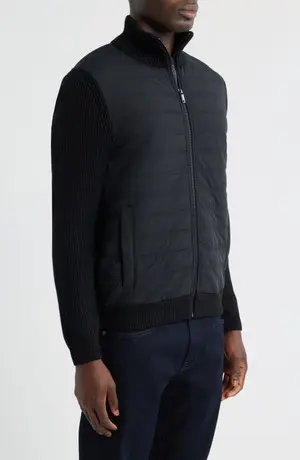 REISS Townsend Hybrid Quilted Zip Jacket - Black