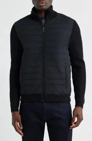 REISS Townsend Hybrid Quilted Zip Jacket - Black