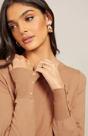 FRIENDS LIKE THESE Lightweight Sweater With Button Cuffs