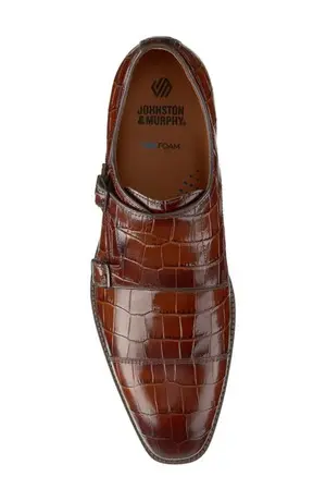 Johnston & Murphy Sullivan Cap Toe Double Monk Strap Shoes - Mahogany Croc Italian Calfskin