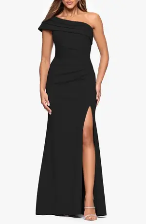 XSCAPE EVENINGS One-shoulder Knit Gown - Black