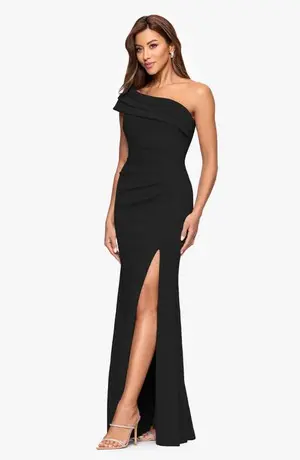 XSCAPE EVENINGS One-shoulder Knit Gown - Black