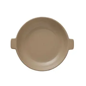 STORIED HOME Stoneware Plate With Handles - Cream