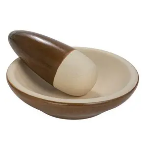 STORIED HOME Stoneware Mortar And Pestle With Reactive Glaze - Brown