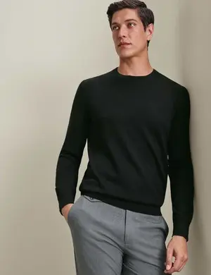 CHARLES TYRWHITT Pure Merino Wool Crew Neck Sweater - Black