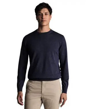 CHARLES TYRWHITT Pure Merino Wool Crew Neck Sweater - Navy