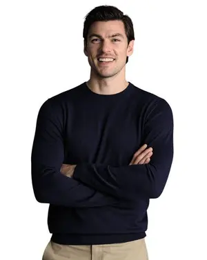 CHARLES TYRWHITT Pure Merino Wool Crew Neck Sweater - Navy