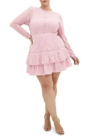 City Chic Gabriella Long Sleeve Lace Minidress